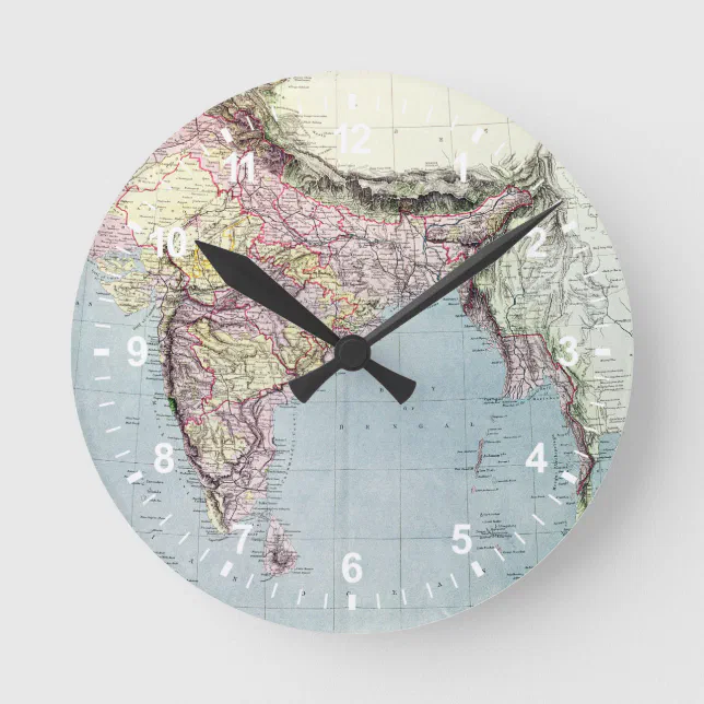 Vintage Map of India | 1877 Round Clock | Zazzle