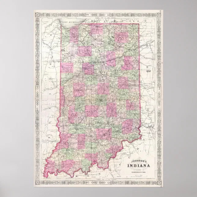 Vintage Map of Indiana (1864) Poster | Zazzle