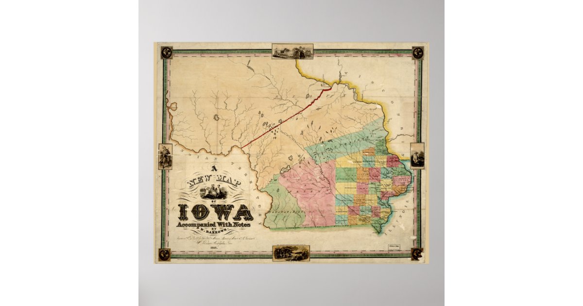 Vintage Map of Iowa (1845) Poster | Zazzle