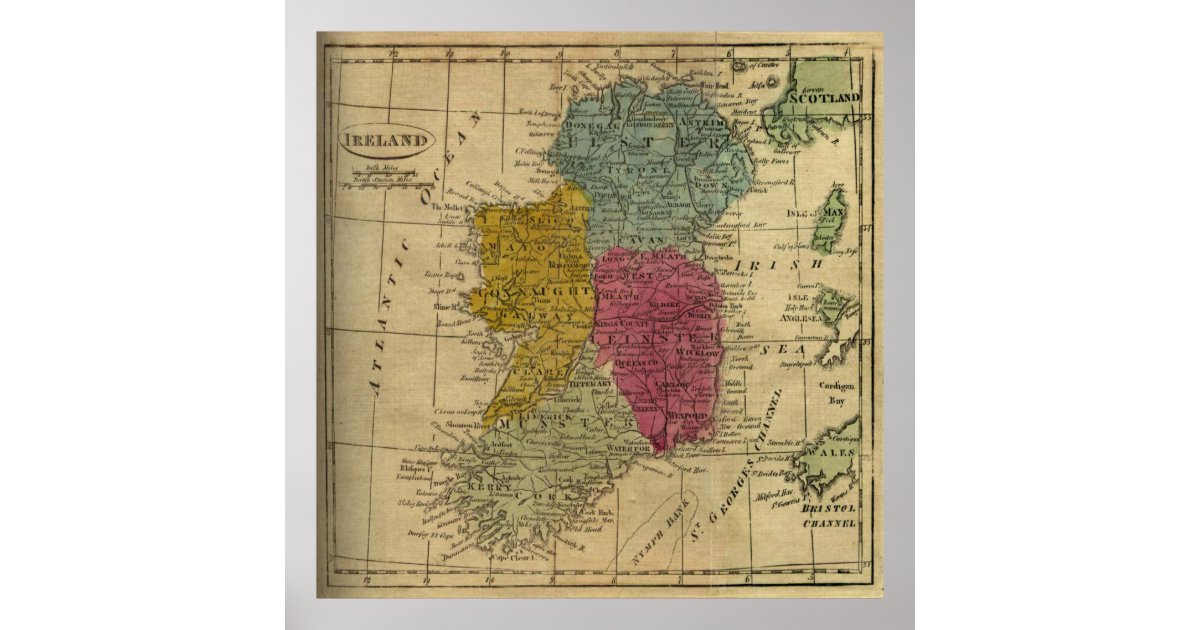 Vintage Map of Ireland (1808) Poster | Zazzle