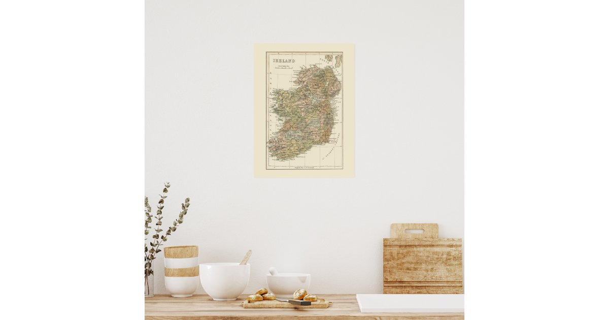Vintage Map of Ireland 1862 Poster | Zazzle