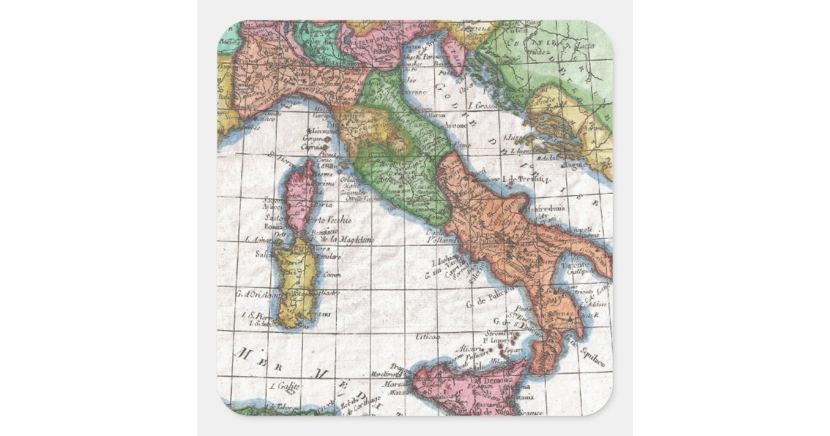 Vintage Map of Italy (1780) Square Sticker | Zazzle
