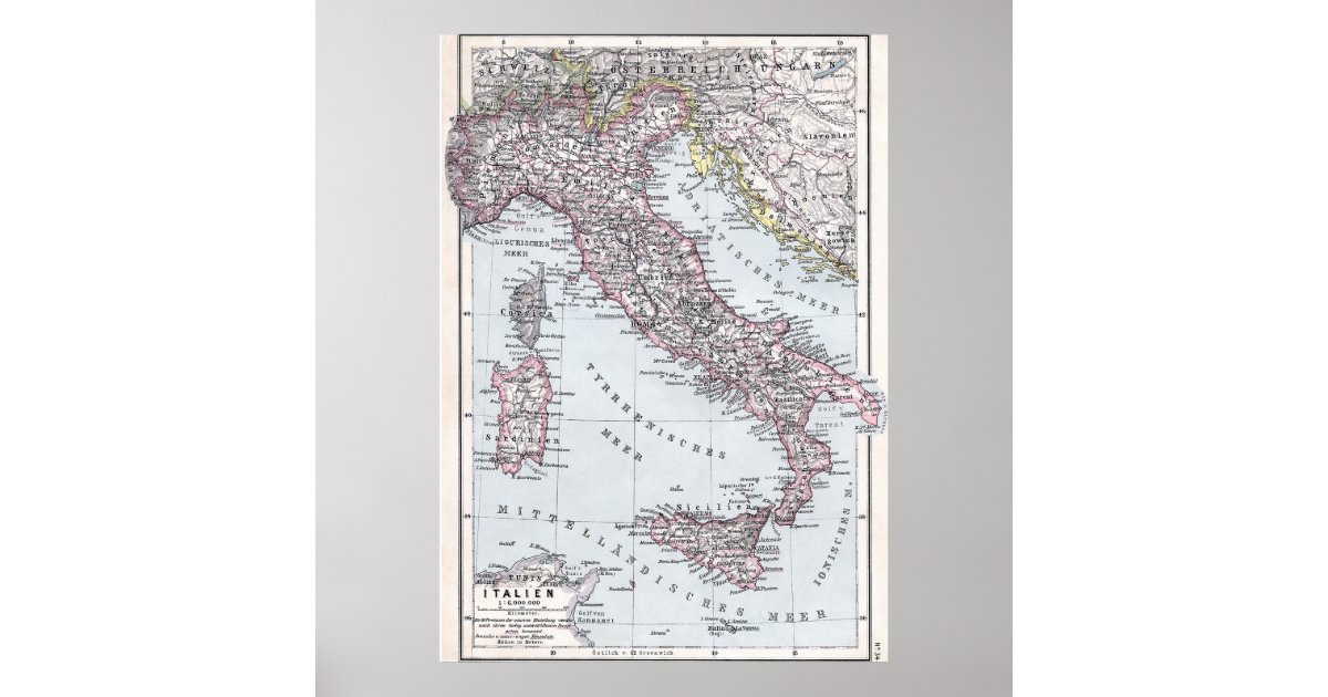 Vintage Map of Italy (1905) Poster | Zazzle