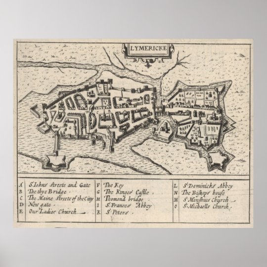 Vintage Map of Limerick Ireland (1618) Poster | Zazzle.co.uk