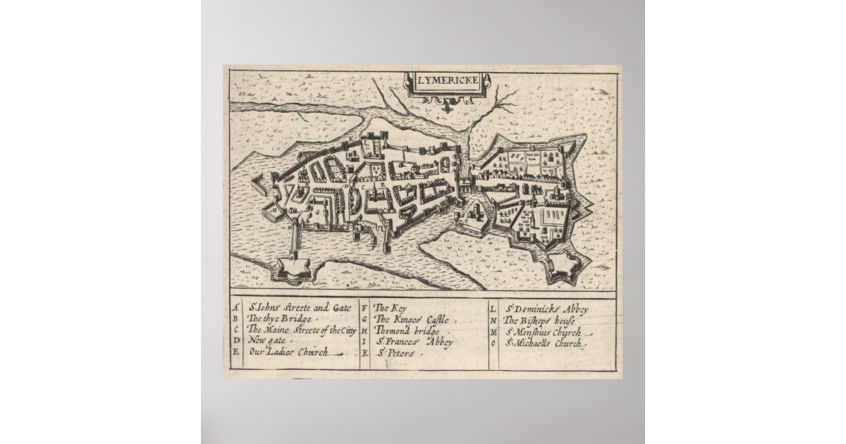 Vintage Map of Limerick Ireland (1618) Poster | Zazzle