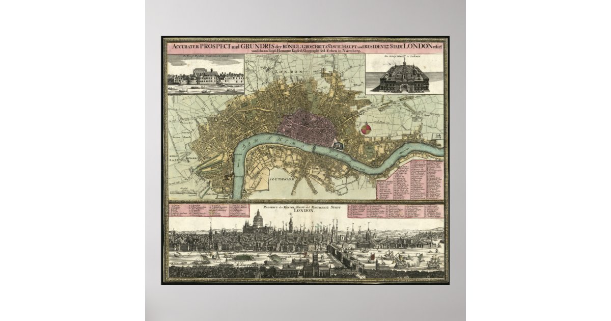 Vintage Map of London England (1740) Poster | Zazzle