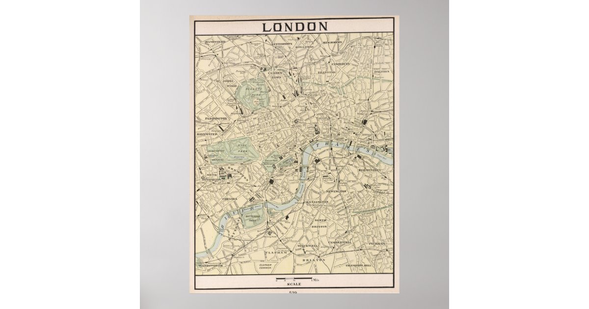Vintage Map of London England (1901) Poster | Zazzle