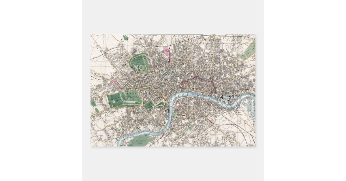 Vintage Map of London England Poster Wrapping Paper Sheet | Zazzle