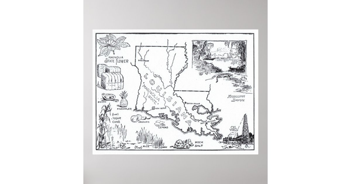 Vintage Map of Louisiana (1912) Poster | Zazzle