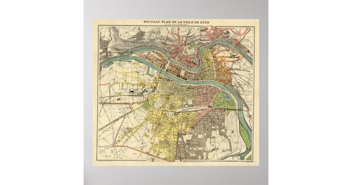 Vintage Map of Lyon France (1913) Poster | Zazzle