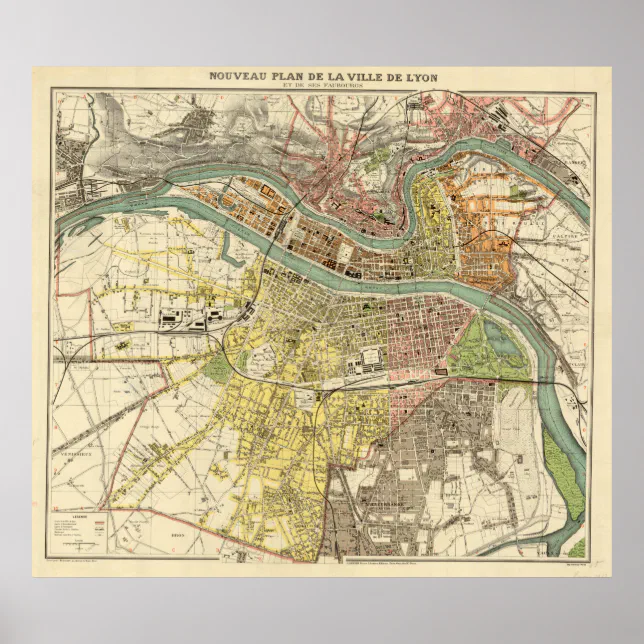 Vintage Map of Lyon France (1913) Poster | Zazzle