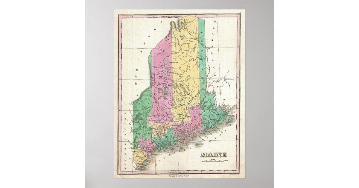 Vintage Map of Maine (1827) Poster | Zazzle