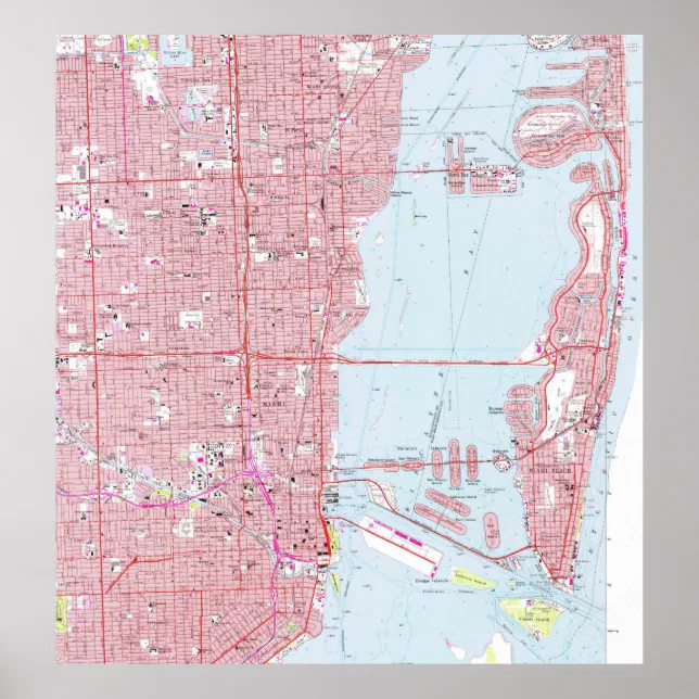 Vintage Map of Miami Florida (1962) Poster | Zazzle