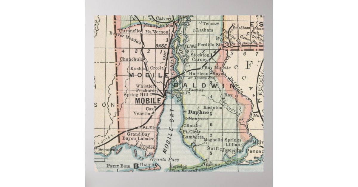 Vintage Map of Mobile Alabama (1891) Poster | Zazzle