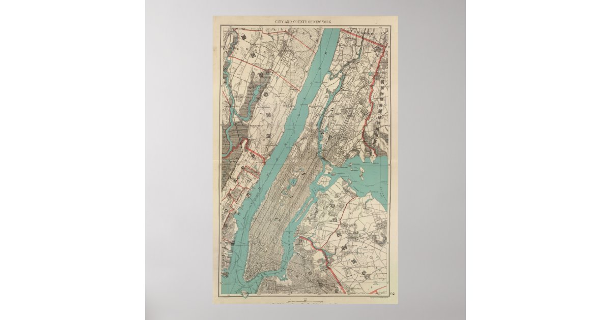 Vintage Map of New York City (1890) Poster | Zazzle