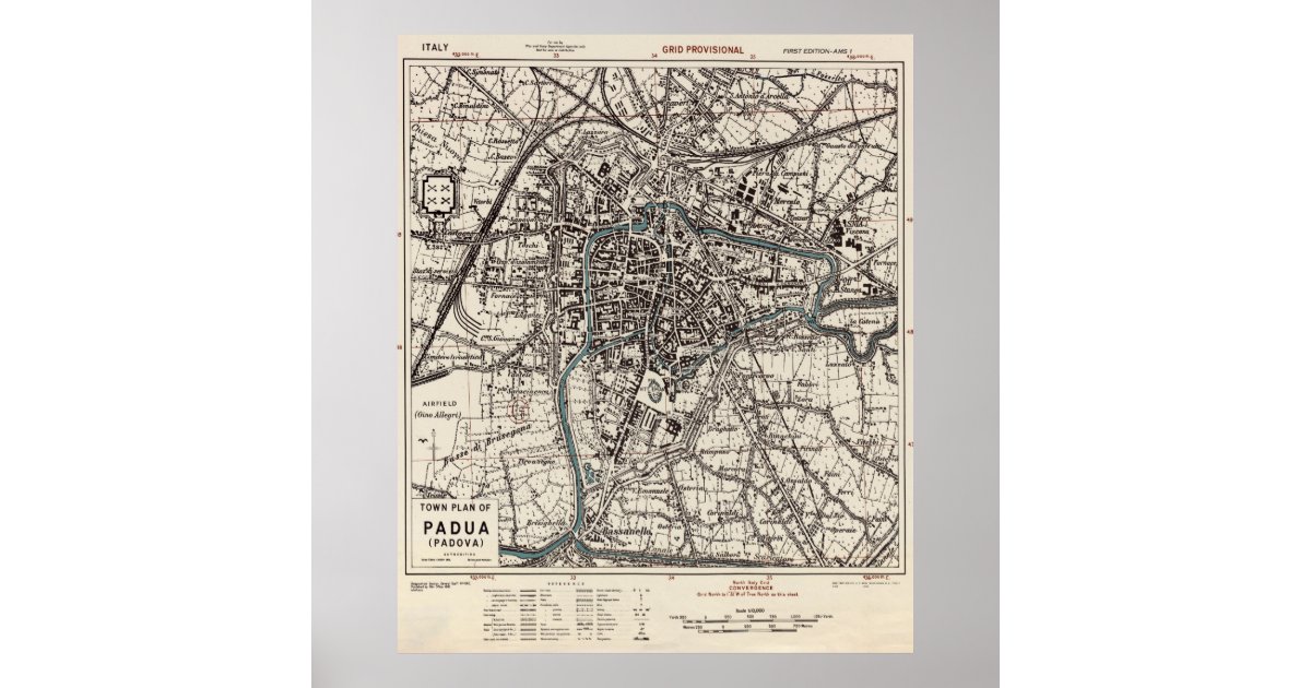 Vintage Map of Padua Italy (1943) Poster | Zazzle
