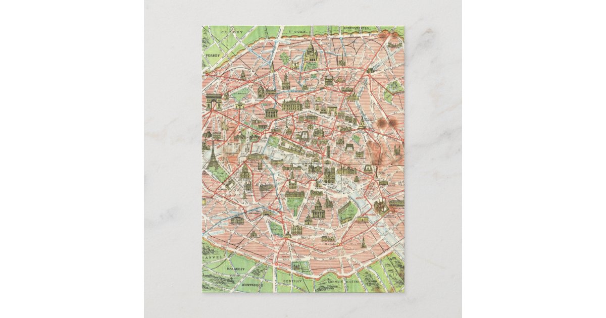 Vintage Map of Paris (1920) Postcard | Zazzle