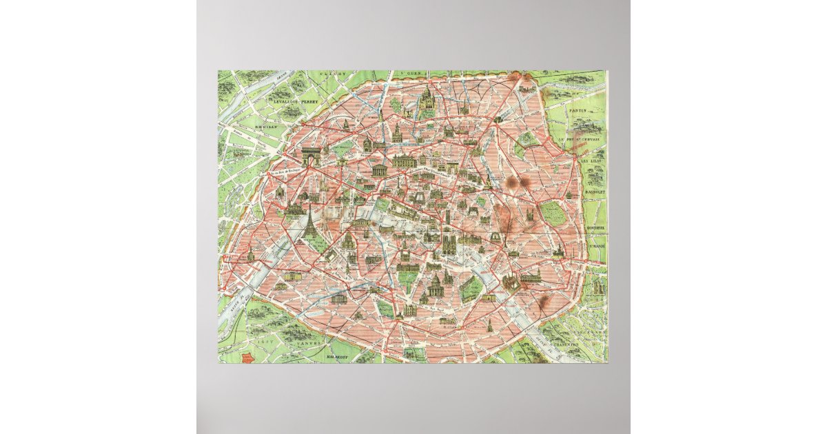 Vintage Map of Paris (1920) Poster | Zazzle