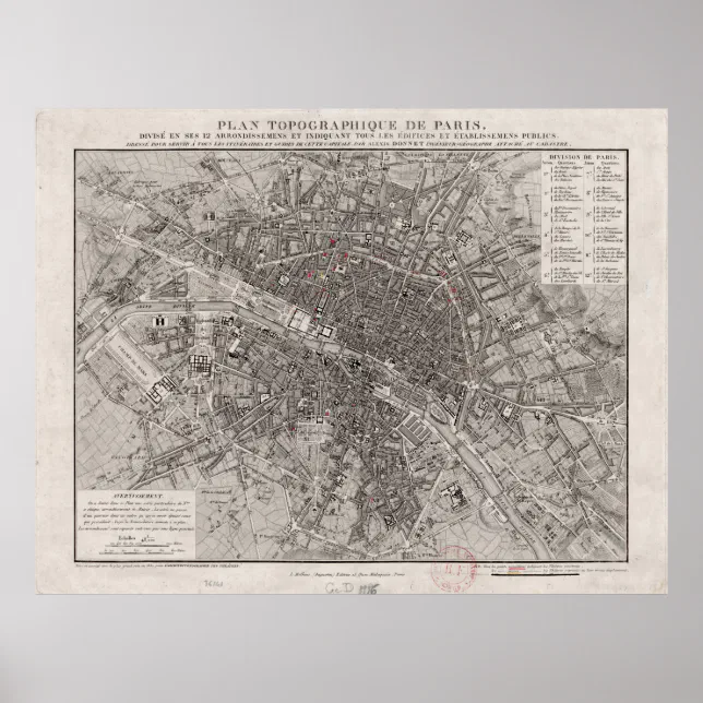 Vintage Map of Paris France (1837) Poster | Zazzle
