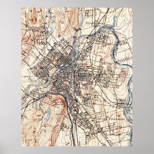 Vintage Map of Paterson NJ (1897) Poster | Zazzle.co.uk