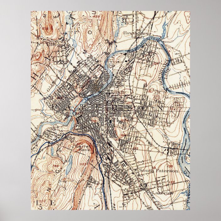 Vintage Map of Paterson NJ (1897) Poster | Zazzle.co.uk