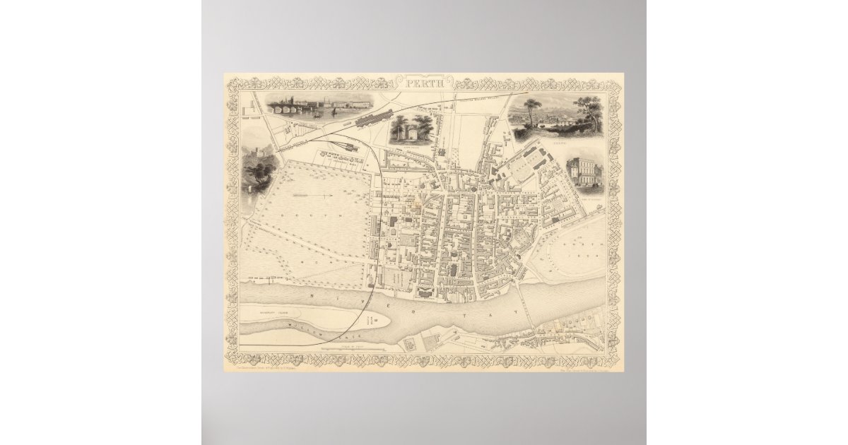 Vintage Map of Perth Scotland (1851) Poster | Zazzle