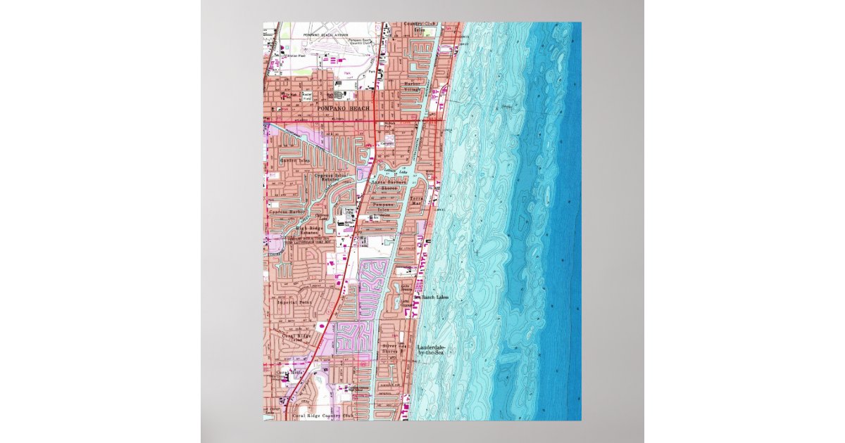 Vintage Map of Pompano Beach Florida (1962) Poster | Zazzle