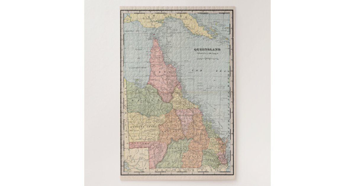 Vintage Map of Queensland Australia (1901) Jigsaw Puzzle | Zazzle