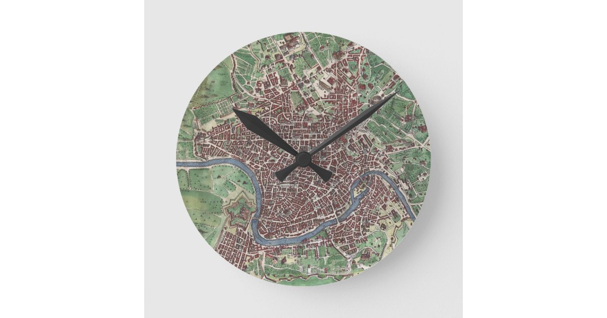 Vintage Map of Rome Italy (1721) Round Clock | Zazzle