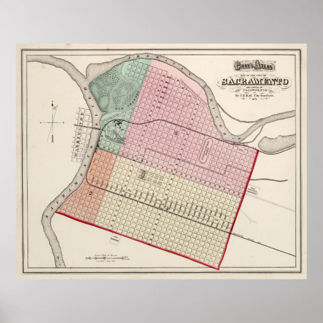 Vintage Map of Sacramento CA (1873) Poster | Zazzle