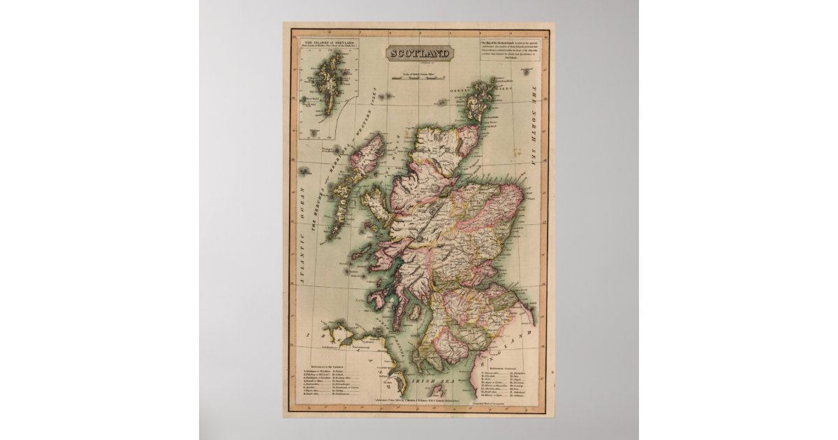 Vintage Map of Scotland (1814) Poster | Zazzle