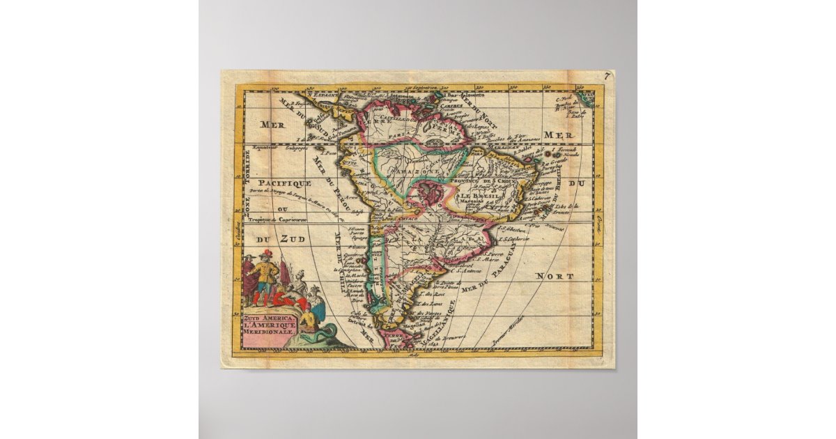 Vintage Map of South America (1747) Poster | Zazzle
