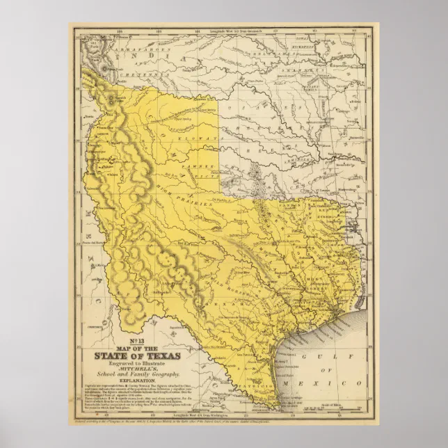 Vintage Map of Texas (1847) Poster | Zazzle