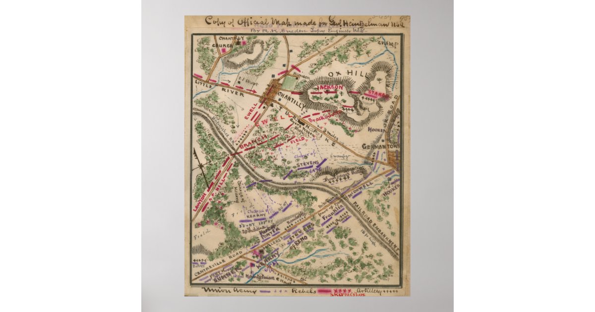 Vintage Map of The Battle of Chantilly (1865) Poster | Zazzle