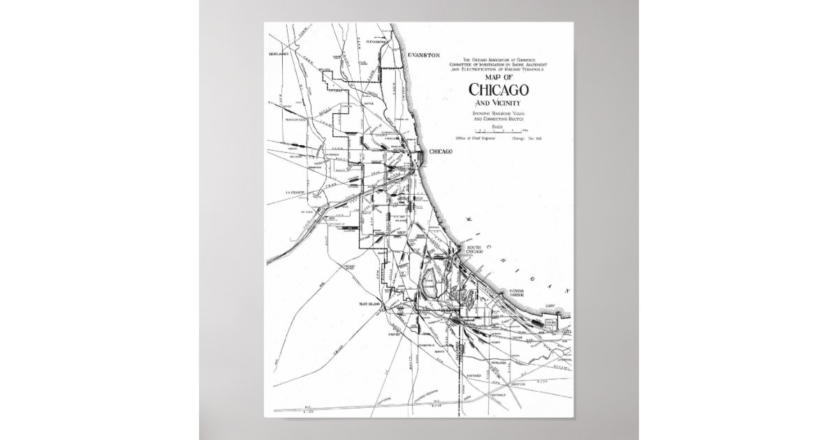 Vintage Map of The Chicago Railroad Network (1913) Poster | Zazzle