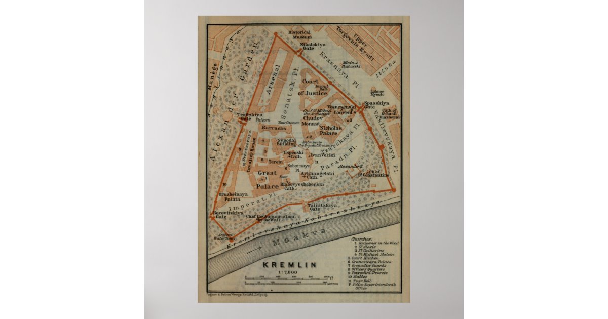 Vintage Map of The Kremlin in Moscow (1914) Poster | Zazzle