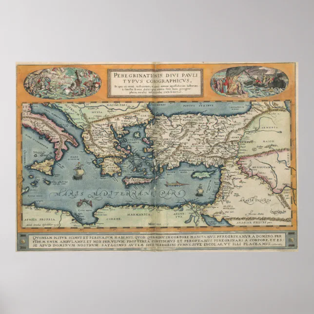 Vintage Map of The Mediterranean (1584) Poster | Zazzle