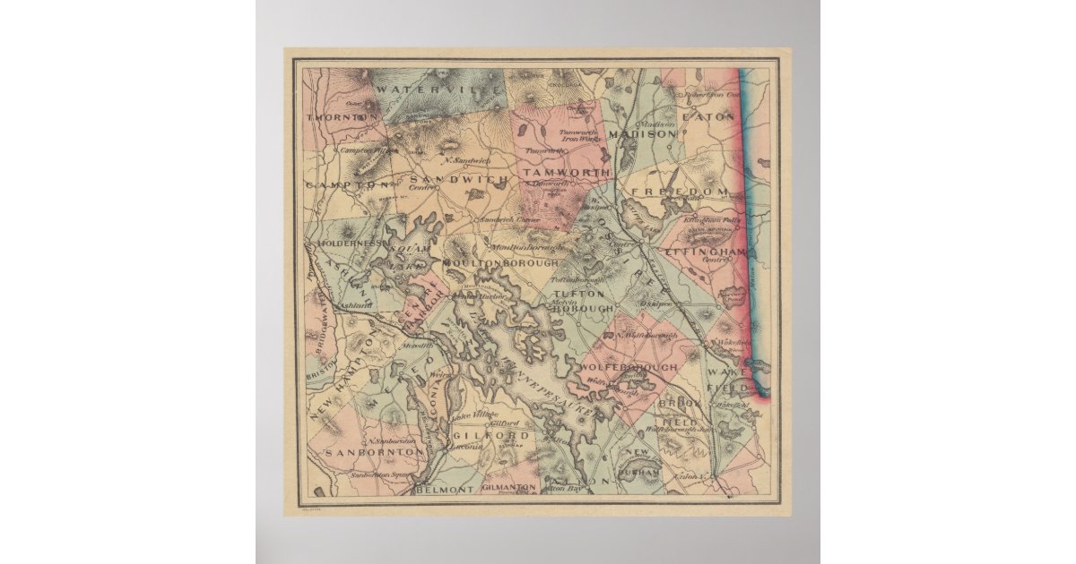 Vintage Map of The NH Lakes Region (1890) Poster | Zazzle