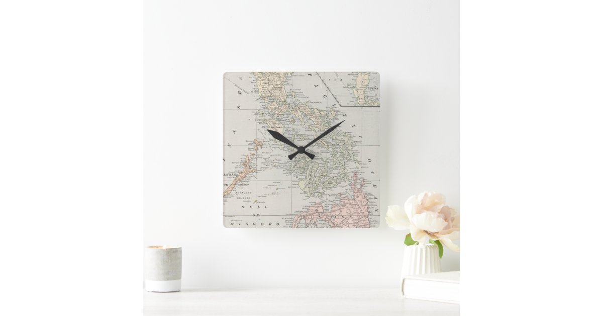 Vintage Map of The Philippine Islands (1901) Square Wall Clock | Zazzle