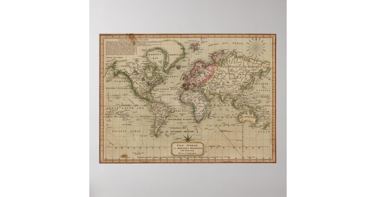 Vintage Map of The World (1814) Poster | Zazzle