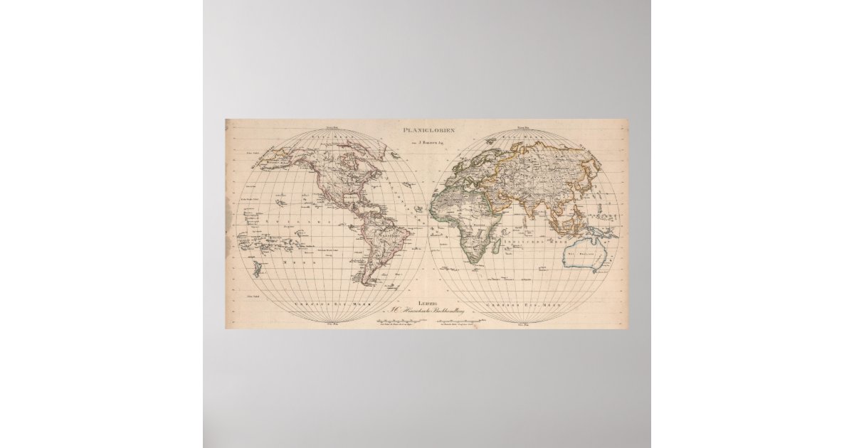 Vintage Map of The World (1827) 2 Poster | Zazzle