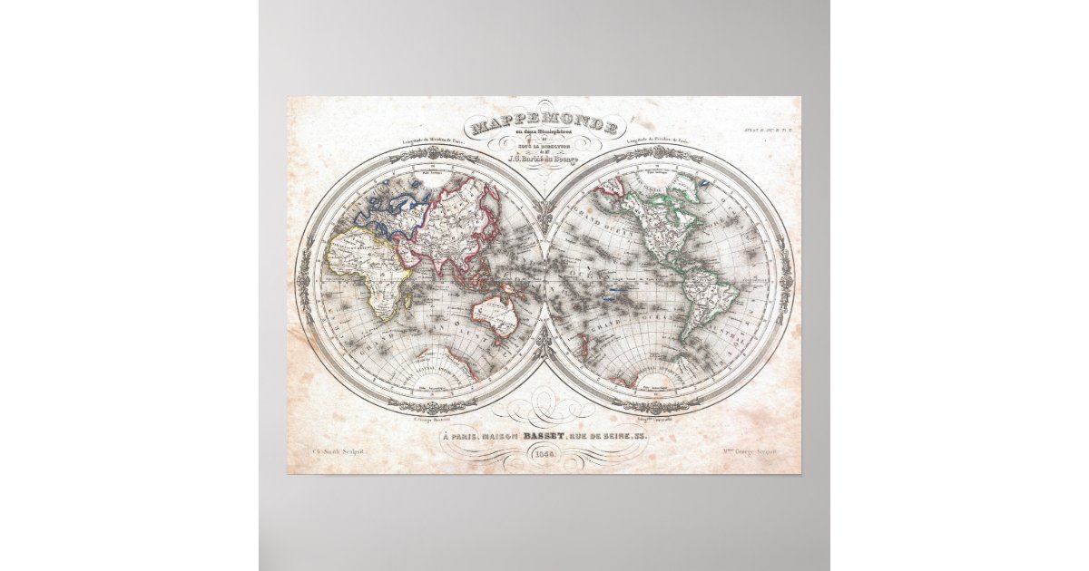 Vintage Map of The World (1848) Poster | Zazzle