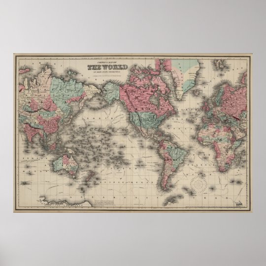 Vintage Map of The World (1869) Poster | Zazzle.co.uk