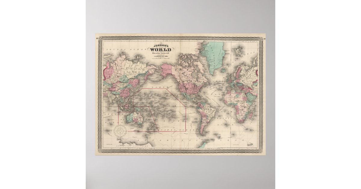 Vintage Map of The World (1870) Poster | Zazzle