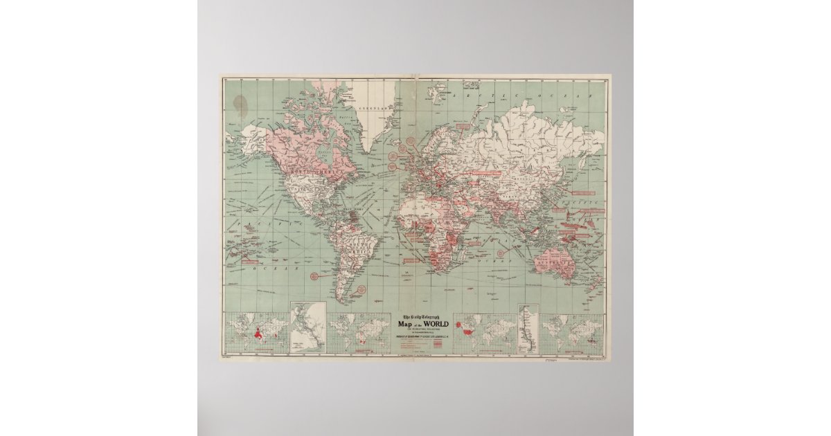 Vintage Map of The World (1918) Poster | Zazzle
