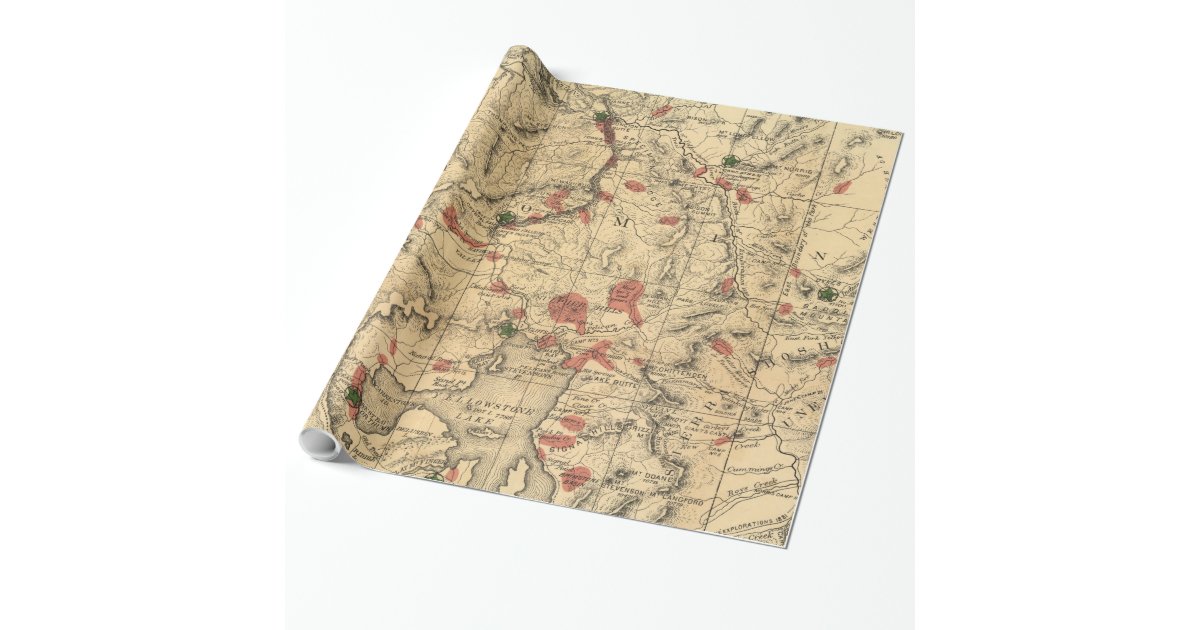 Vintage Map of Yellowstone National Park (1881) Wrapping Paper | Zazzle