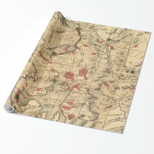 Vintage Map of Yellowstone National Park (1881) Wrapping Paper | Zazzle