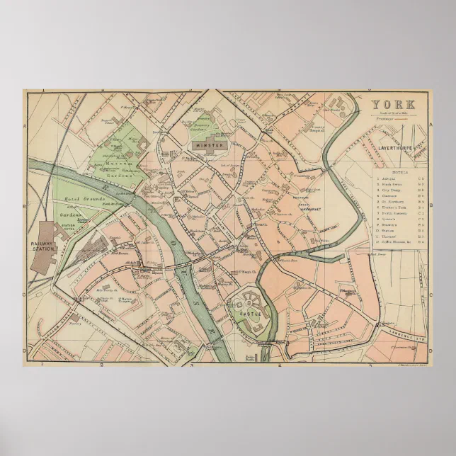 Vintage Map of York England (1890) Poster | Zazzle