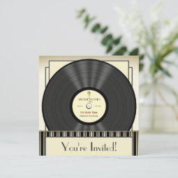 Vintage Microphone Vinyl Record Party Invitations | Zazzle