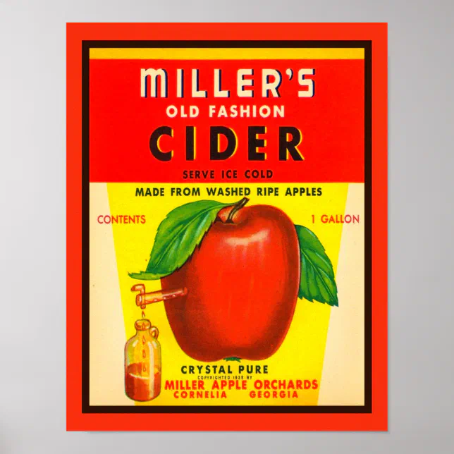 Vintage Miller's Apple Cider Advertisement Poster | Zazzle